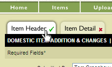 Item Data Management | Domestic Item Header
